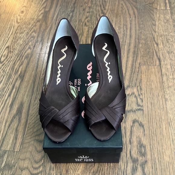 Nina | Shoes | Nina Culver Chocolate Brown Satin Open Toe Pump Size 7 ...